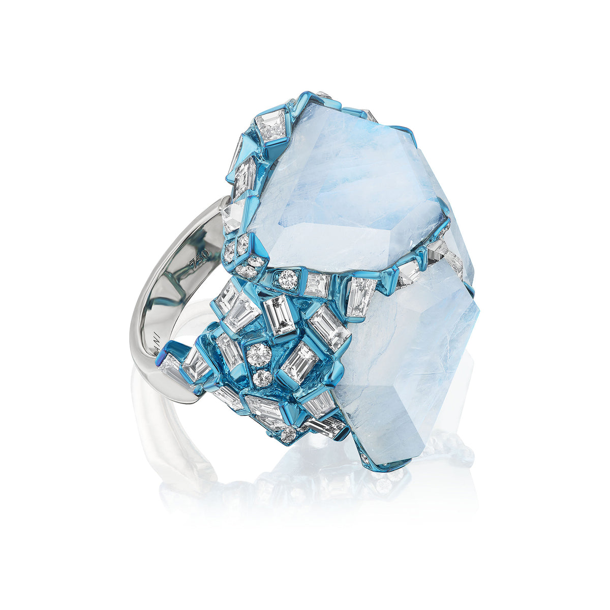 Titanium, 18K white gold, blue moonstone, diamond ring – Neha Dani