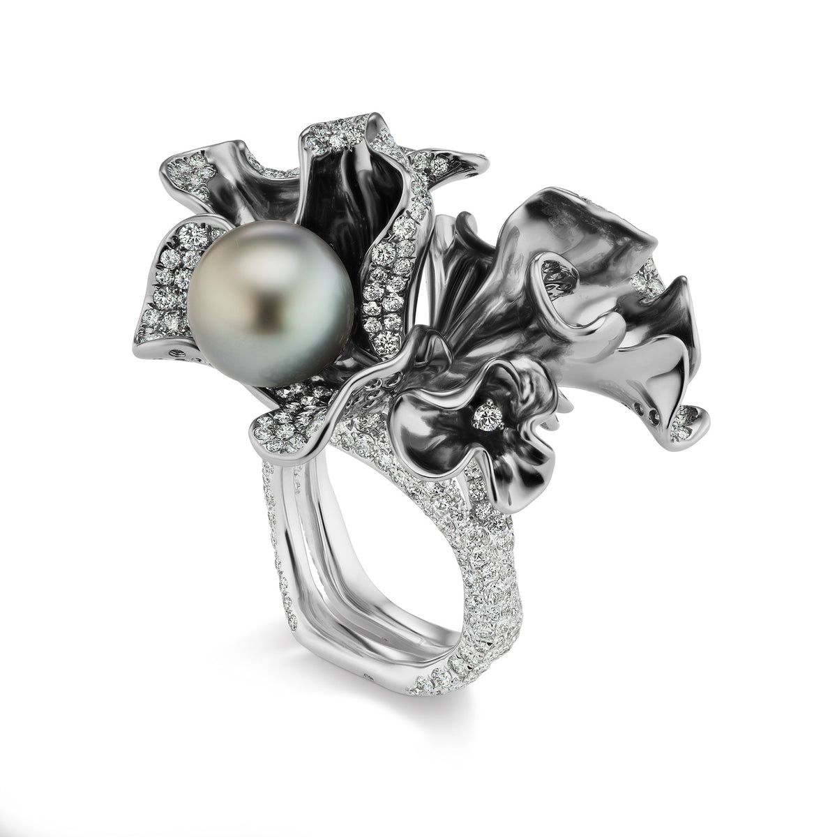 18K white gold diamond and Tahitian black pearl ring – Neha Dani